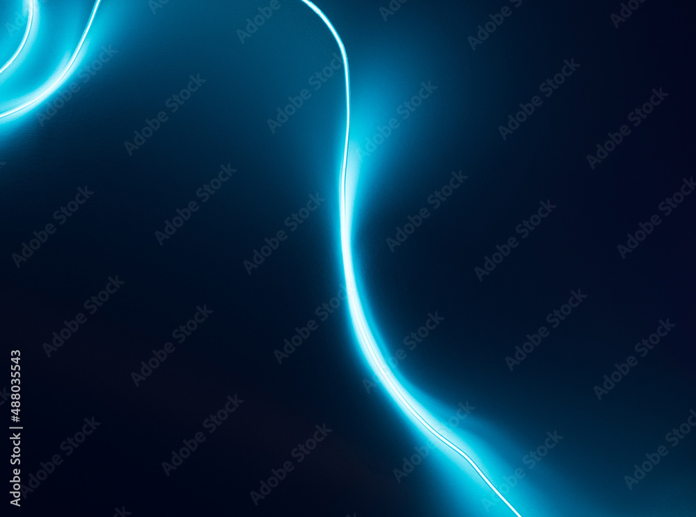 Neon blue led lines on a dark night background. Cyberpunk futuristic ...