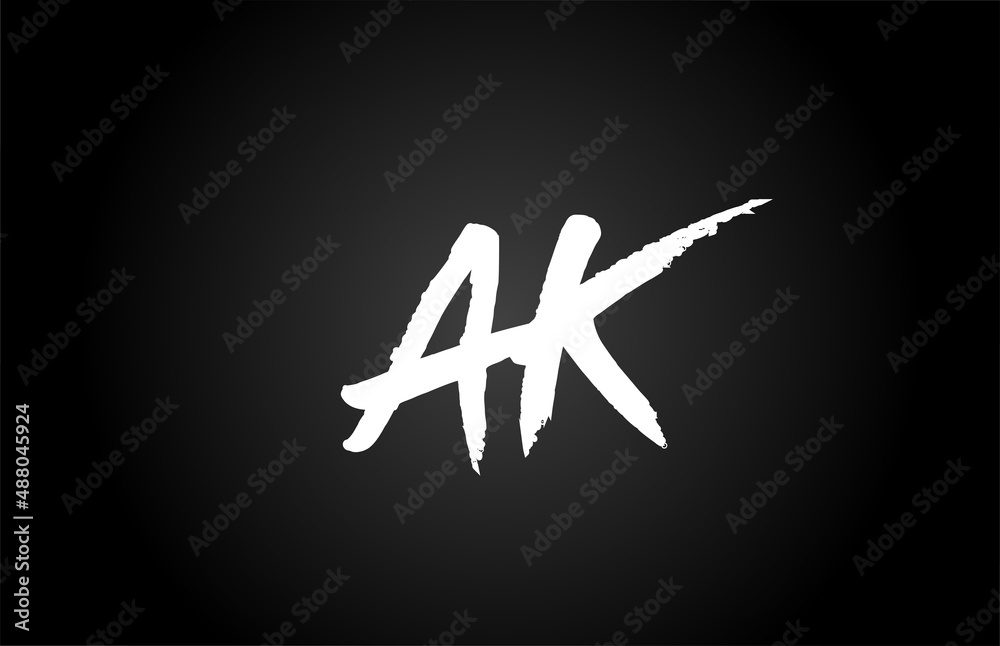 black and white AK alphabet letter logo icon design. Grunge handwritten ...