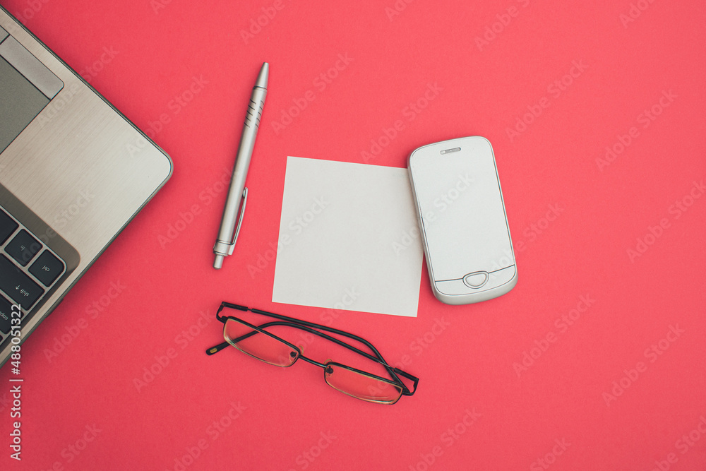 Business Square leaflet mock up blank template design idea. Gray laptop ...