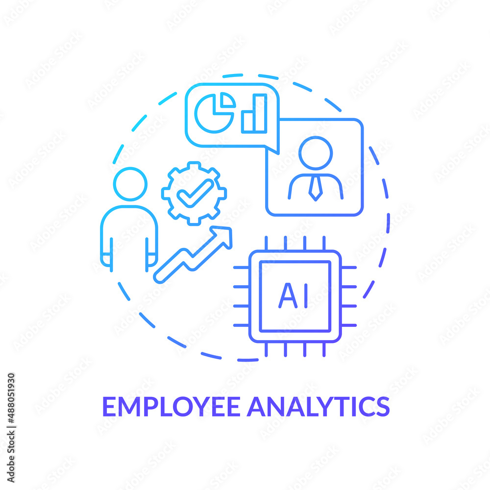 Employee analytics blue gradient concept icon. Digital transformation ...