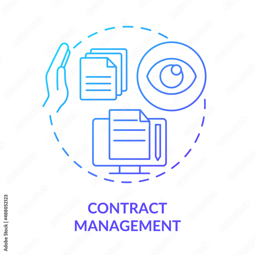 Contract management blue gradient concept icon. Files control. Examples ...