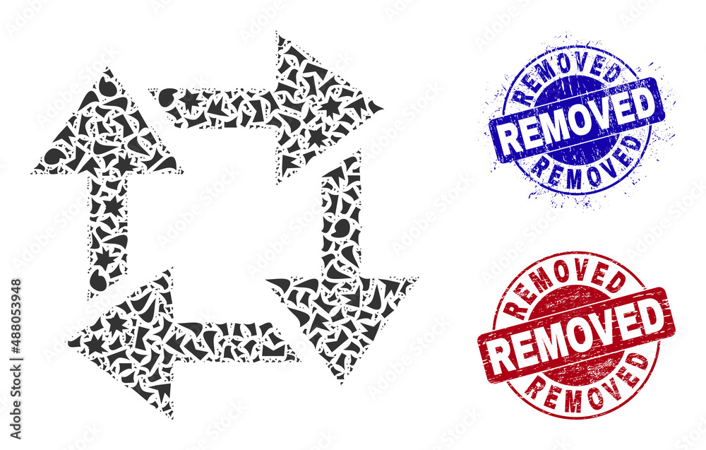 Round REMOVED textured stamp seals with text inside round forms, and ...