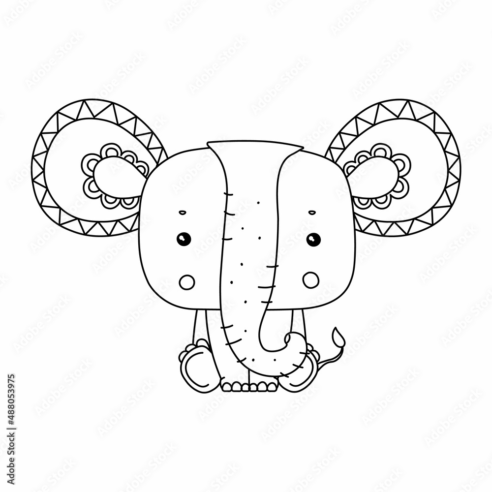 Cute elephant coloring page for children's coloring book vector Stock ...