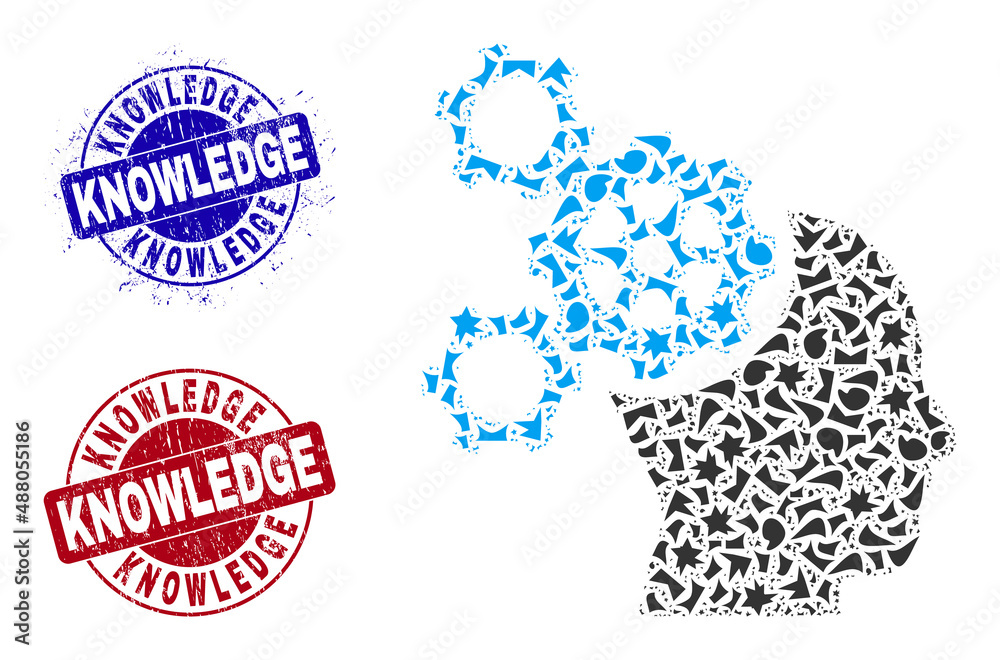 Vetor de Round KNOWLEDGE textured stamps with word inside round shapes ...