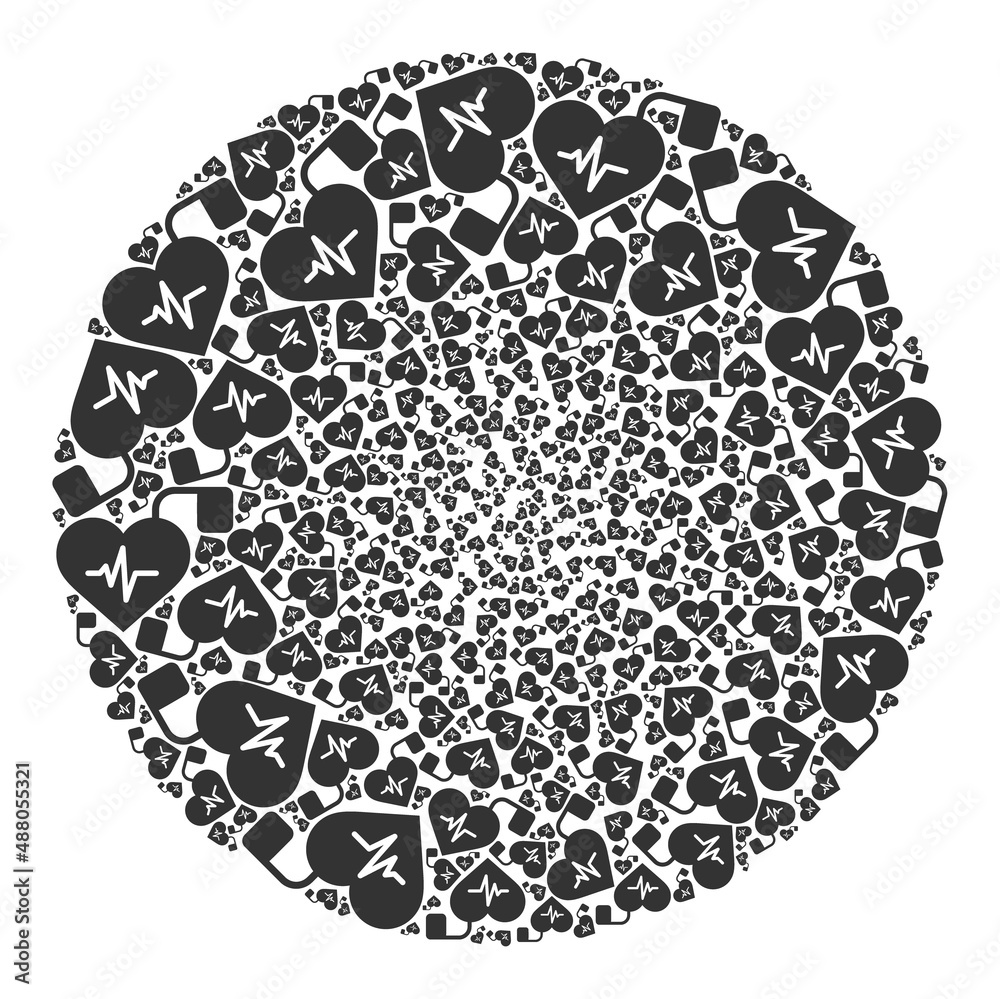Vetor de Pulse pacemaker symbols are scattered into circle collection ...