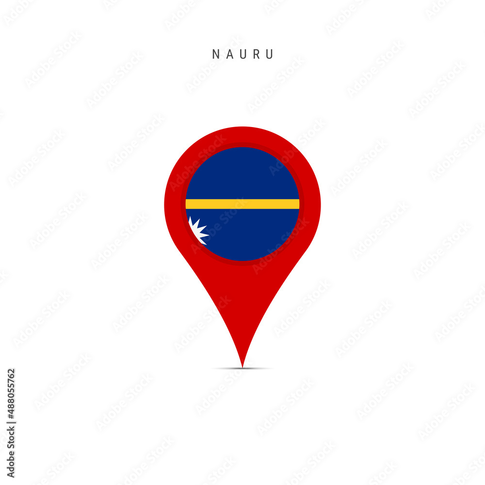 Teardrop map marker with flag of Nauru. Nauruan flag inserted in the location map pin. Flat ...