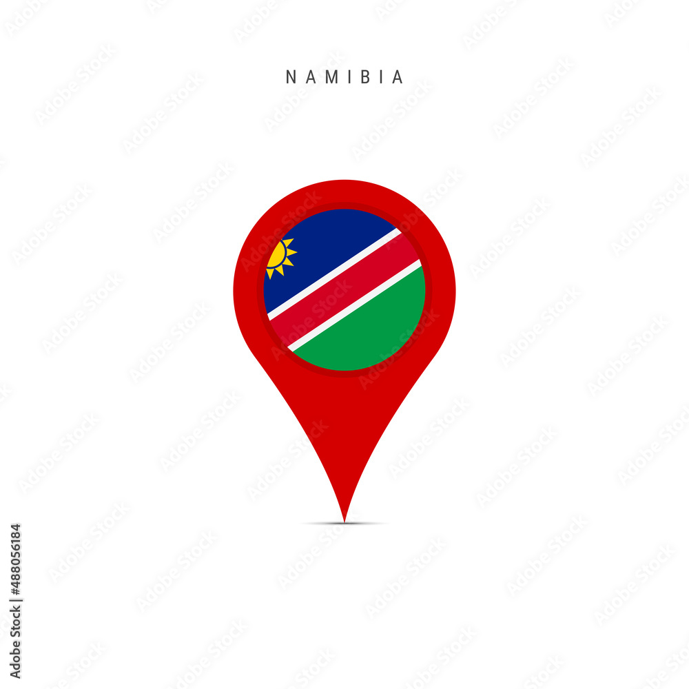 Teardrop map marker with flag of Namibia. Namibian flag inserted in the location map pin. Flat ...