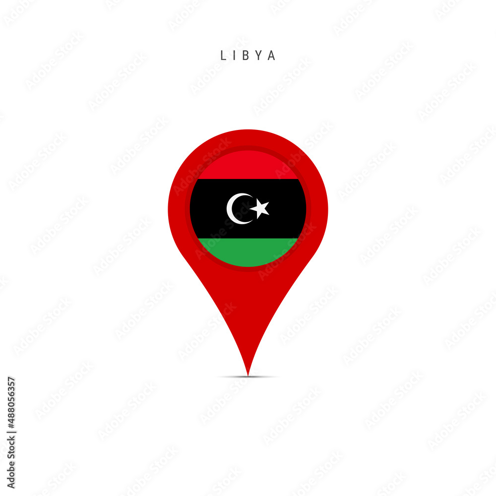Teardrop map marker with flag of Libya. Libyan flag inserted in the location map pin. Flat ...
