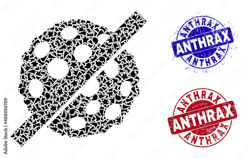 Vetor de Round ANTHRAX corroded seals with tag inside round shapes, and ...