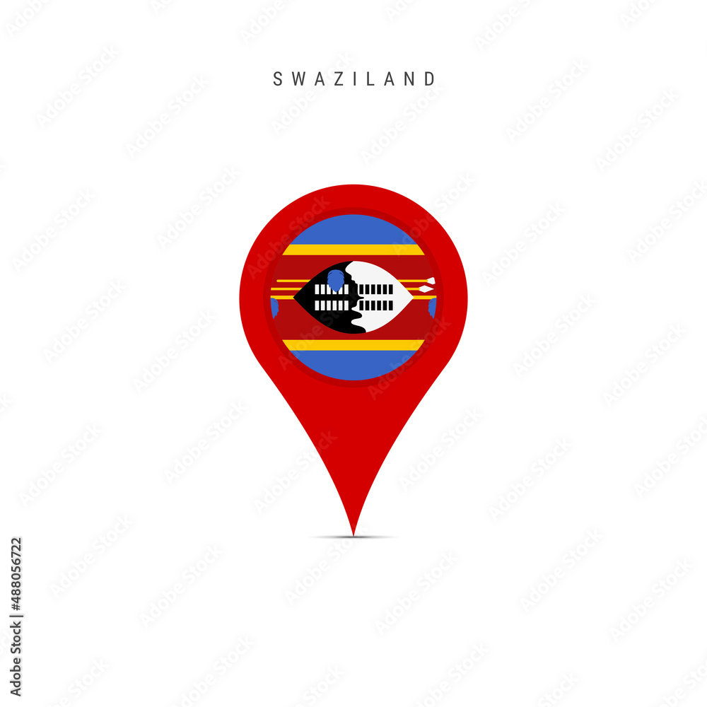 Teardrop map marker with flag of Swaziland. Eswatini flag inserted in the location map pin. Flat ...