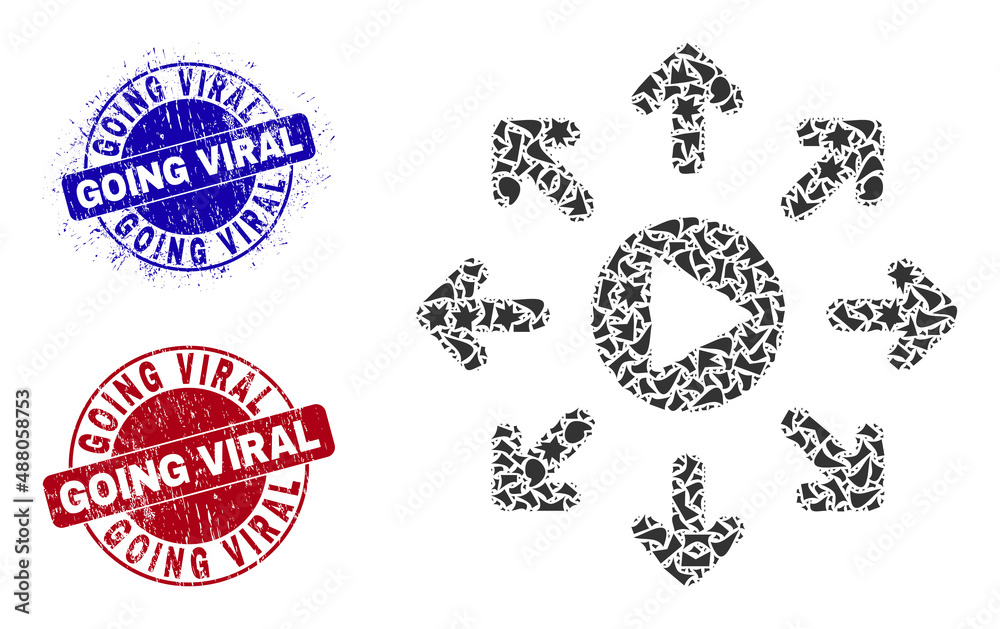 Round GOING VIRAL rubber stamp prints with text inside round shapes ...