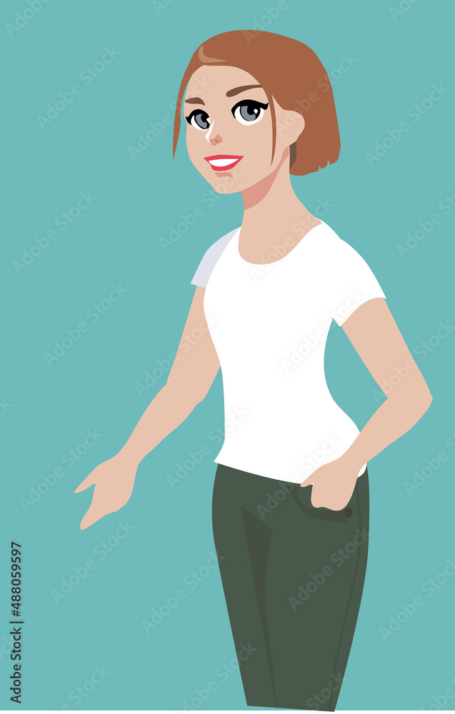Smiling girl/ Cartoon illustration Stock Vector | Adobe Stock