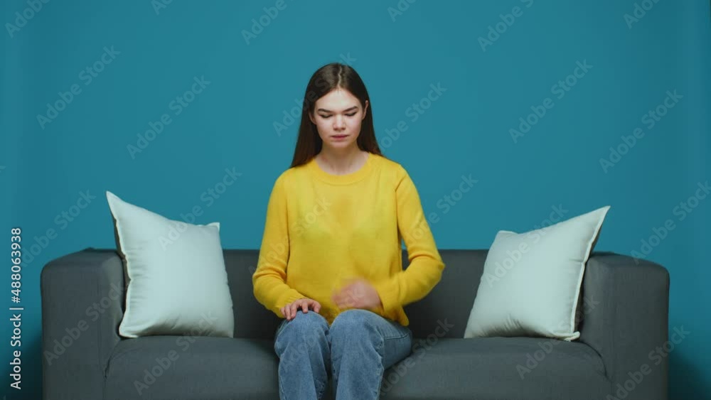 Ill young girl touch chest, suffer sudden ache, intercostal neuralgia ...