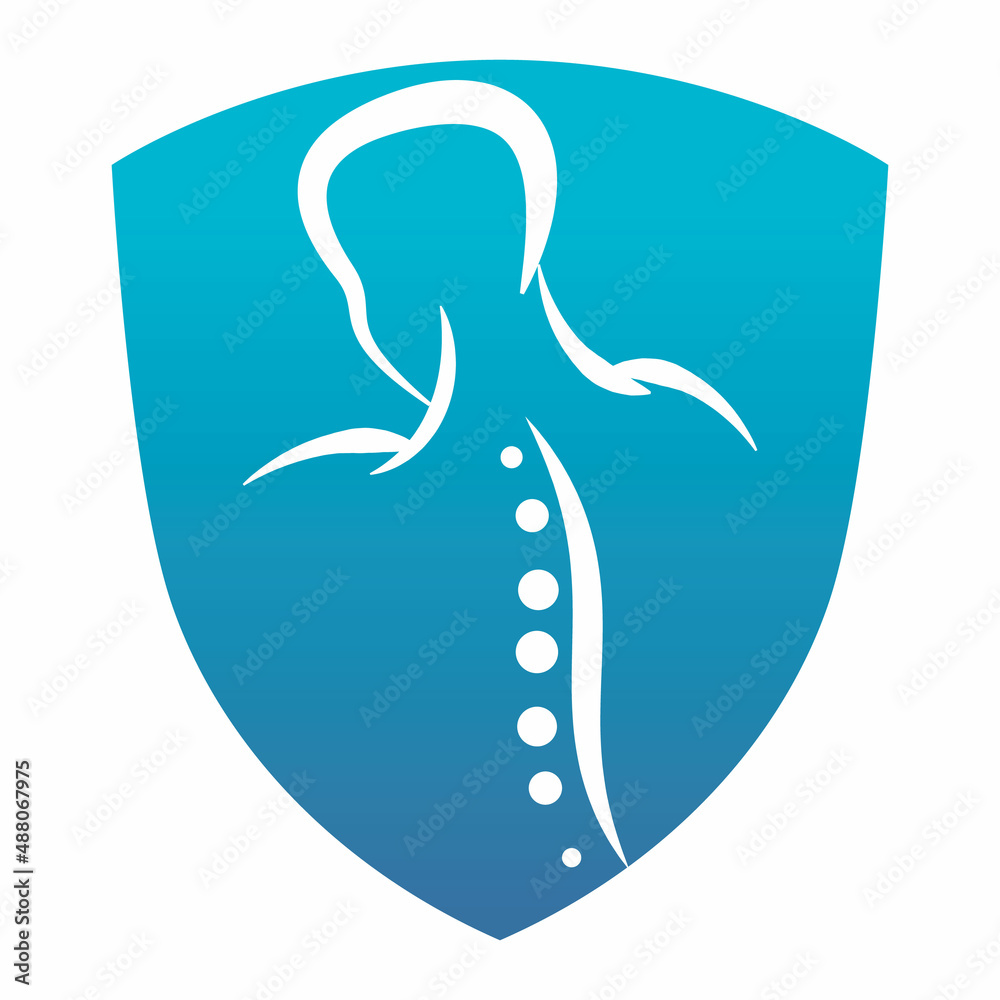 Chiropractic shield Logo Design Vector illustration. Human backbone ...
