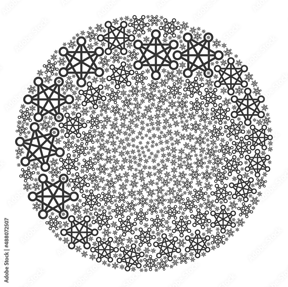 Star network items are grouped into ball group. Star network icon round ...