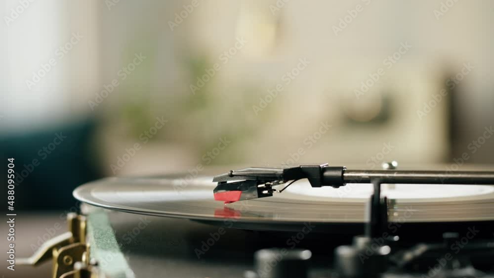 Vinyl record close-up. Vintage old vinil black phonograph spinning ...