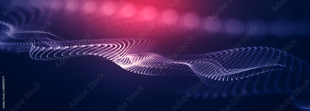 Abstract colorful digital particles wave with bokeh and light ...