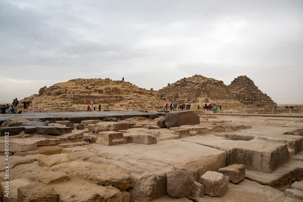 Ruins of the small pyramid of Queen Henutsen near Cheops Pyramid Giza ...