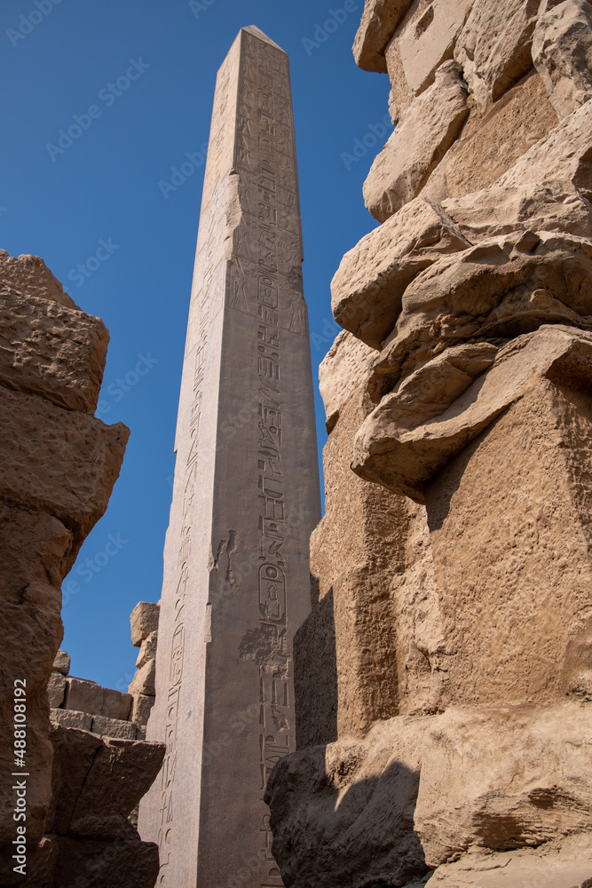 Ancient Temple of Karnak in Luxor - Ruined Thebes Egypt. Obelisk at ...