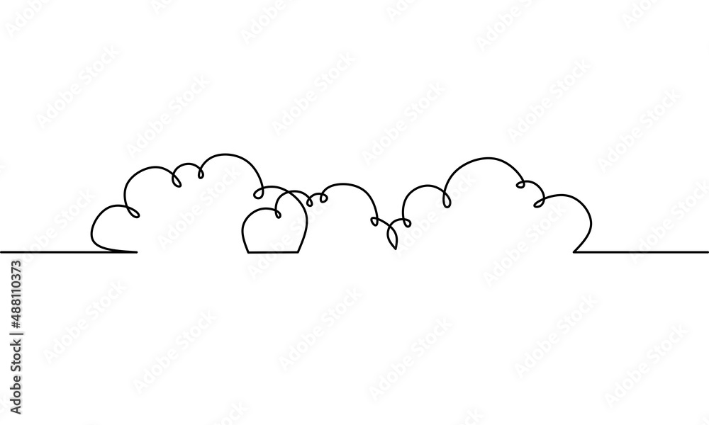 Continuous line drawing of cloud in the sky, object one line, single ...