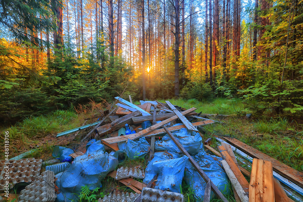forest garbage dump ecology concept, pollution nature protection of ...