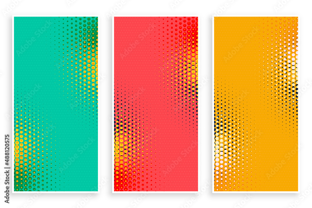 halftone banners in three colors Stock Vector | Adobe Stock