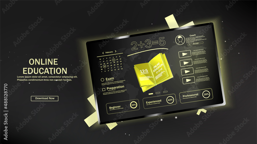 Digital Vector illustration. Online education blue background or ...