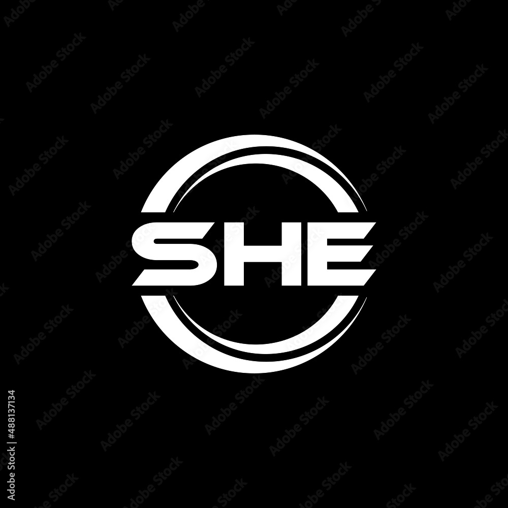 SHE letter logo design with black background in illustrator, vector ...