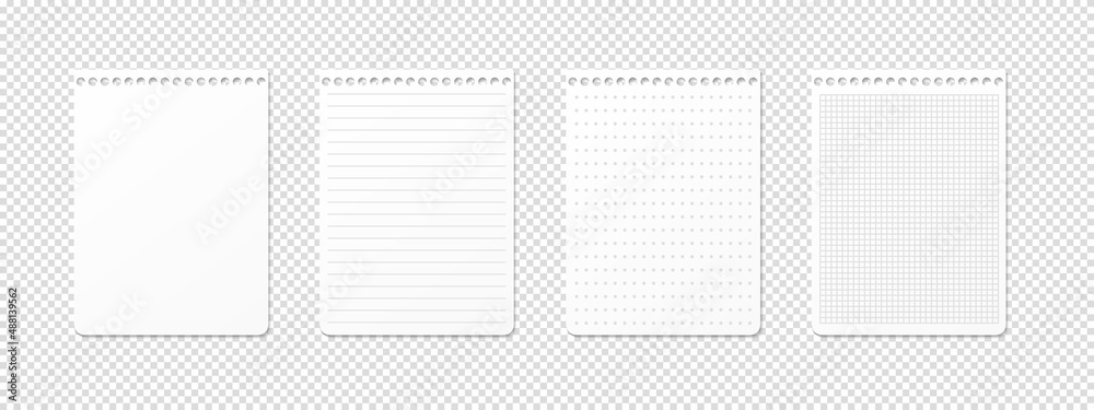 Horizontal ruled, lined, gridded, checkered grid, dotted and empty sheets on transparent ...