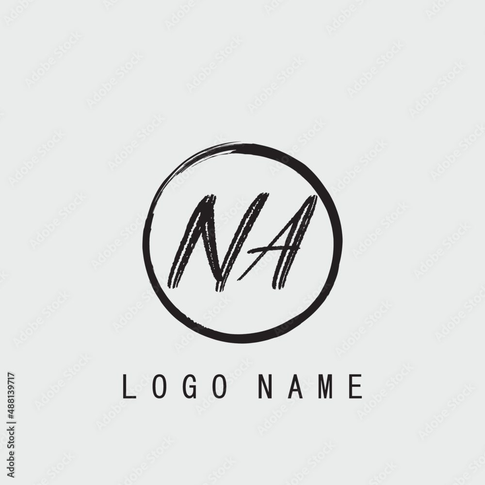 Monogram initial logo design with brush circle template letter NA Stock ...
