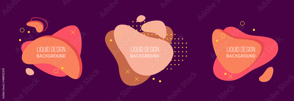 Liquid design. Set of modern abstract vector templates on a violet ...