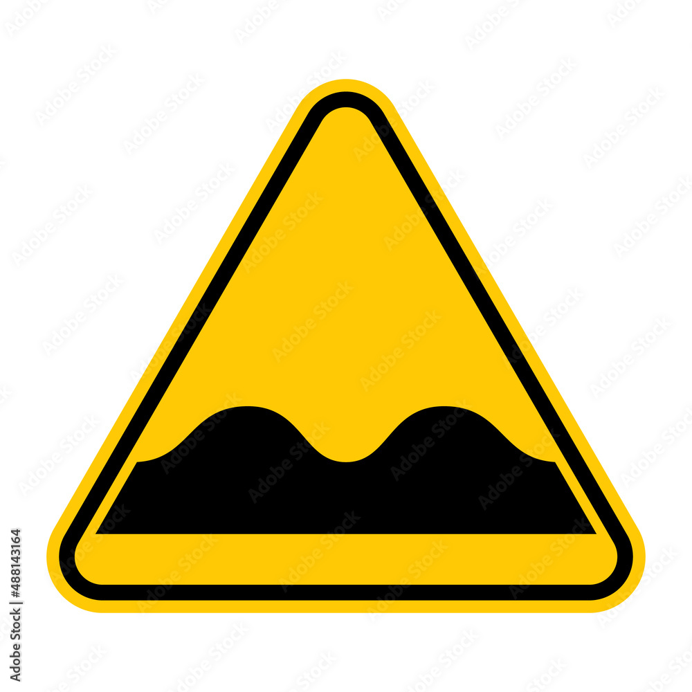 Uneven road traffic sign. Vector illustration of yellow triangle ...