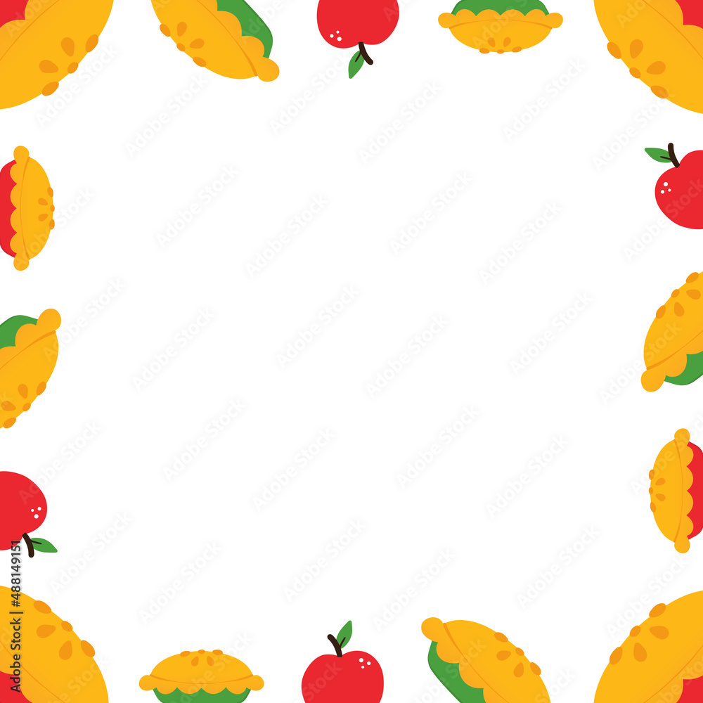 Cute cartoon style sweet apple pies and apple fruits vector square ...