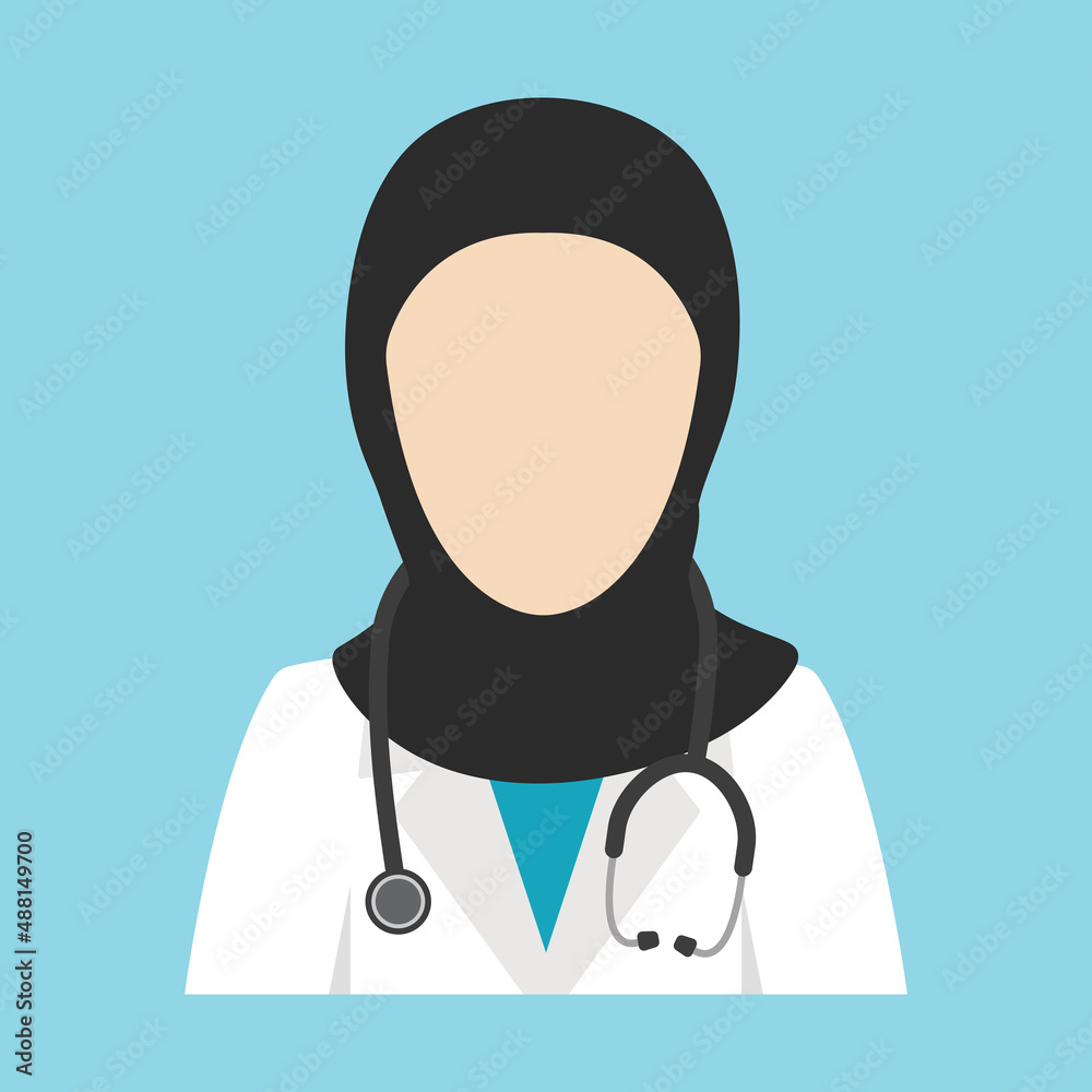 Muslim Female doctor avatar wearing hijab and Stethoscope clipart icon ...