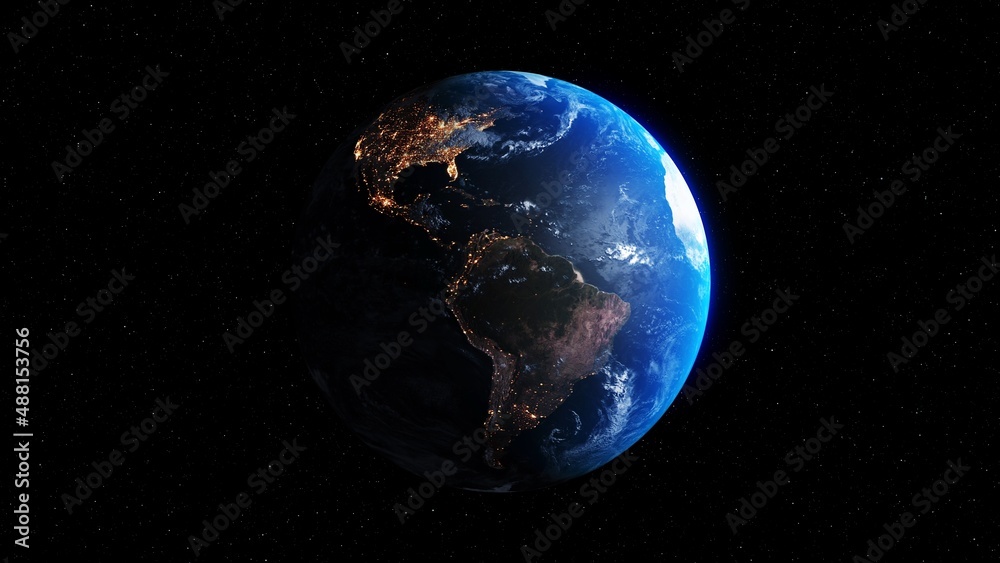 Planet earth with realistic geography surface and orbital 3D cloud ...