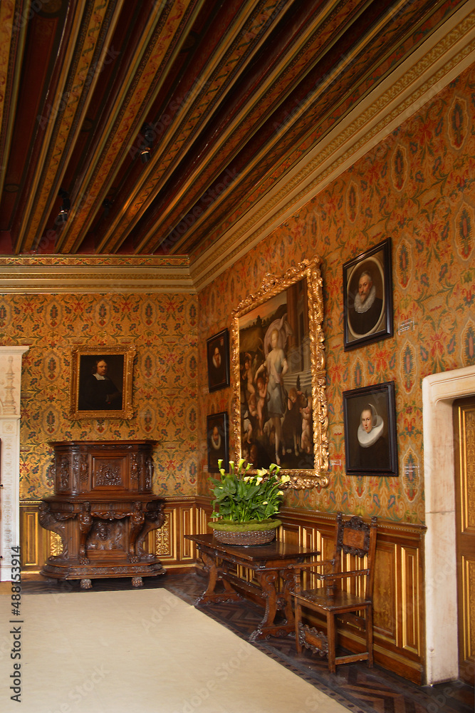 The interior of the Chateau de Chenonceau, France. Loire Valley is ...