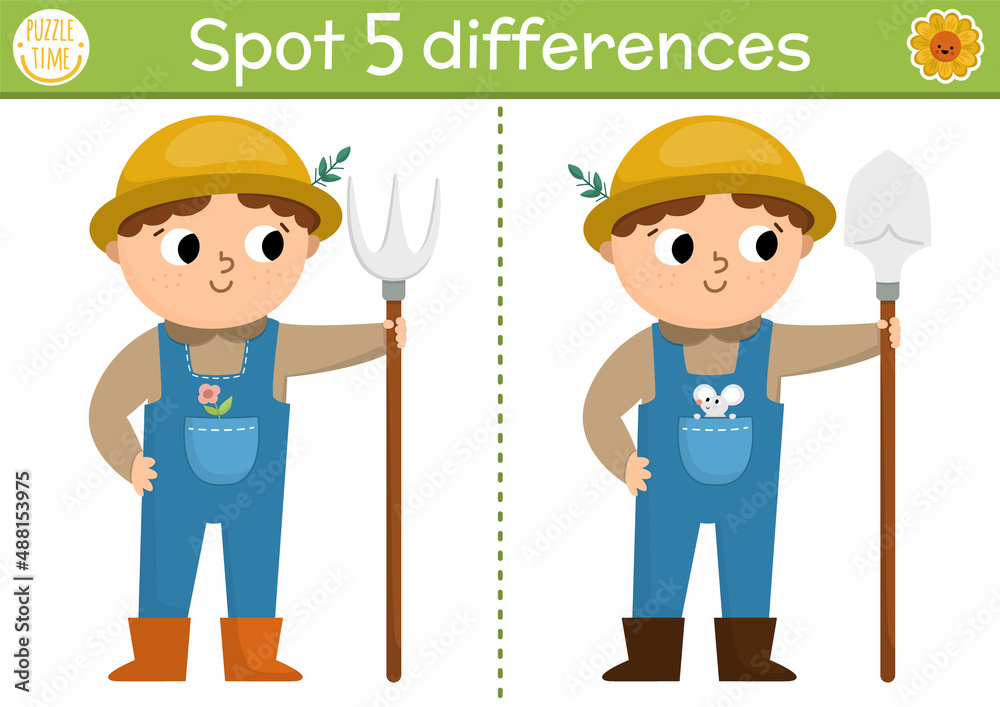 Find differences game for children. On the farm educational activity ...