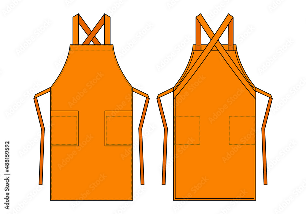 Orange Apron With Two Pocket Template On White Background, Front and ...