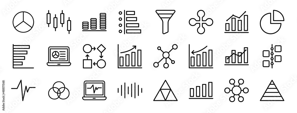 set of 24 outline web chart and diagram collection.icons icons such as ...