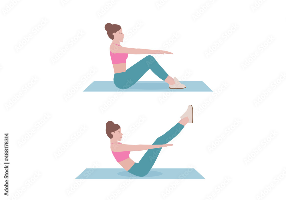 Women doing exercises. Boat Pose exercise for building abdominal and ...