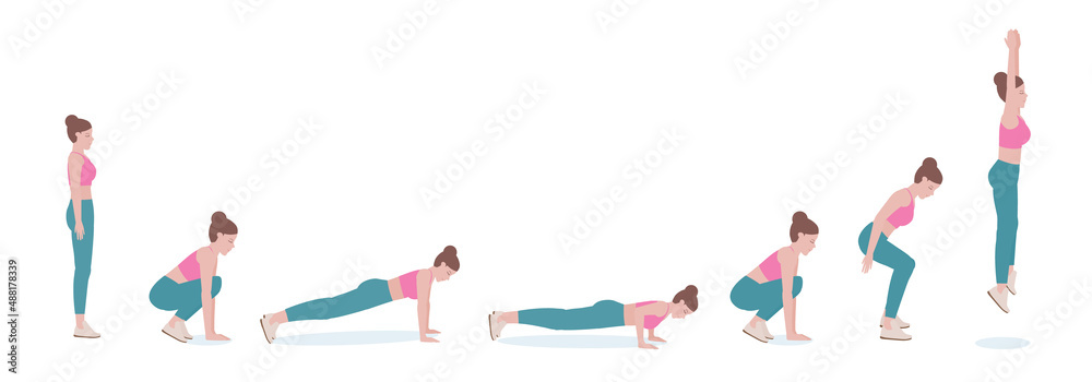 Woman doing exercises. woman in pink shirt and a blue Long legs. Step ...