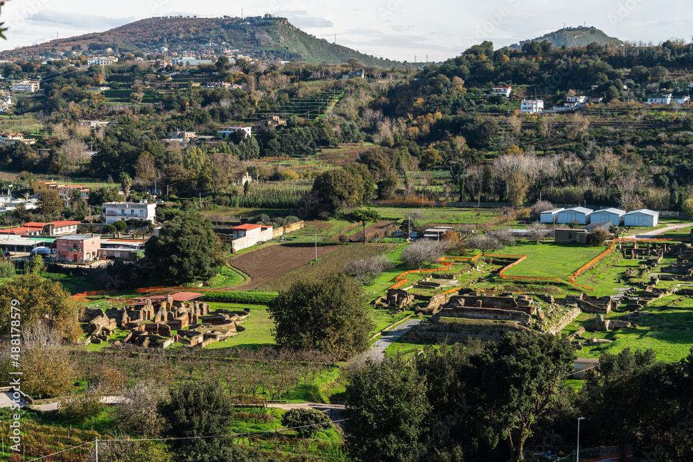 The lower city of Cumae seen from the acropolis at Cumae archaeological ...