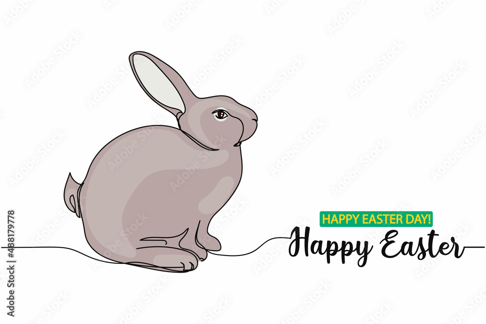 Continuous one simple single abstract line drawing of bunny rabbit ...