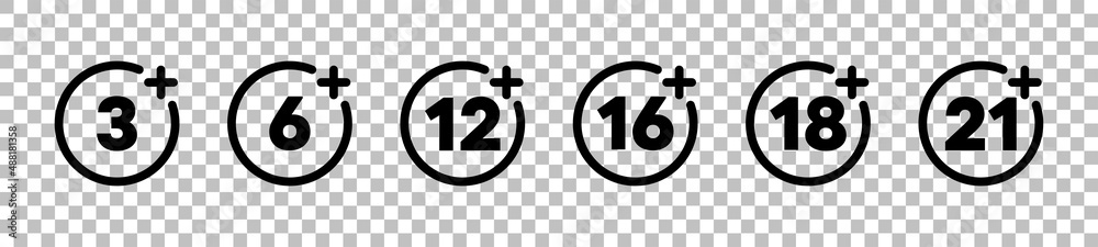 Age restriction icon collection. Age limit, warning sign. Vector ...