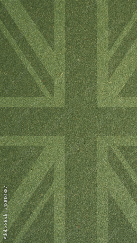 British flag outline on green cardboard surface. Paper texture with ...