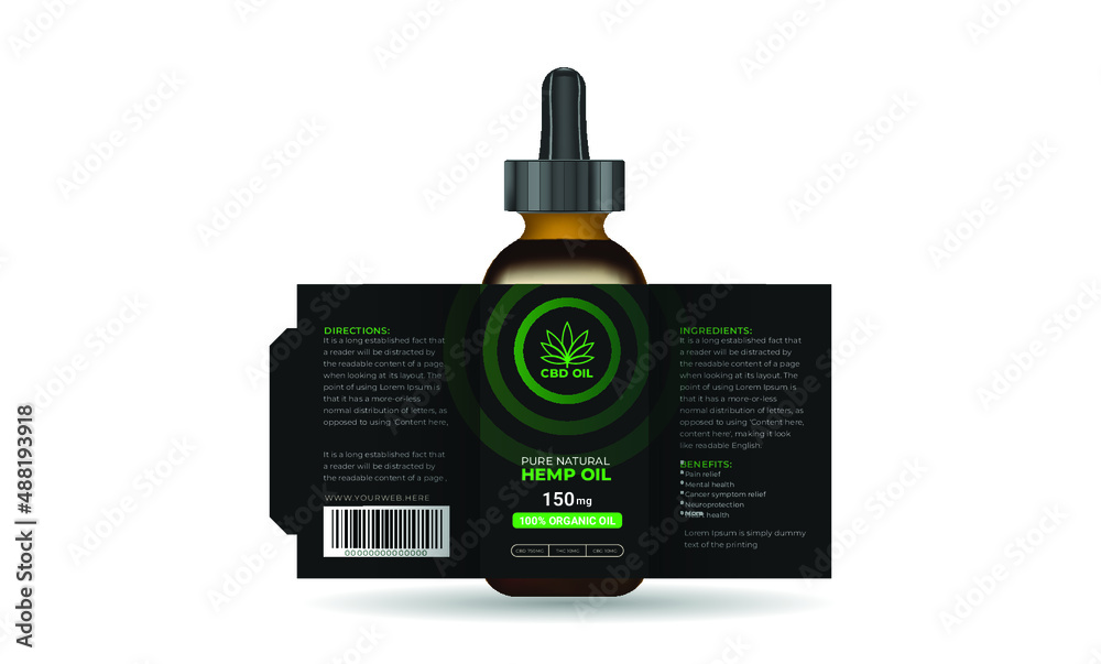 Hemp or CBD oil bottle label design or packaging design Stock Vector ...