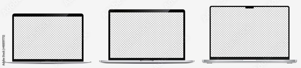 Device screen mockup. Realistic Open Laptop in three varieties with ...