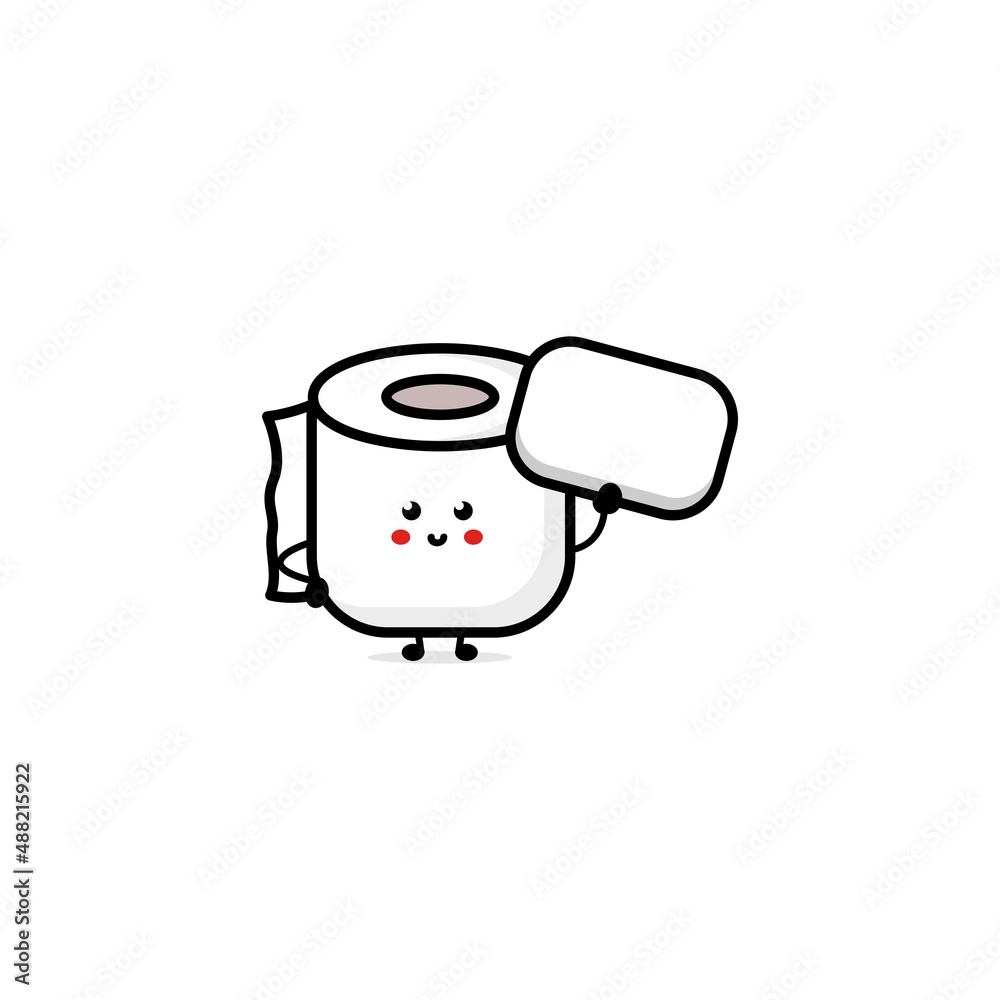 Cute funny happy poop and toilet paper friends. Vector hand drawn ...