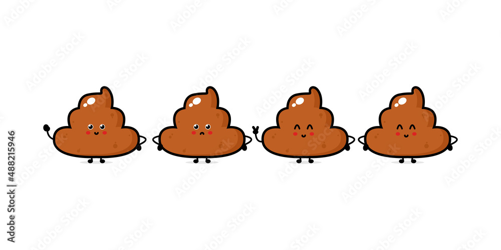 Cute funny smile happy and sad poop set collection. Vector hand drawn ...
