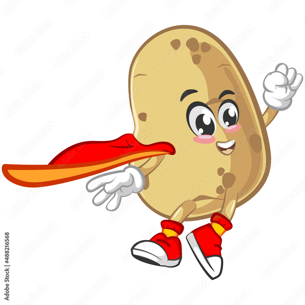 vector illustration of cute potato mascot being a superhero in a cloak ...